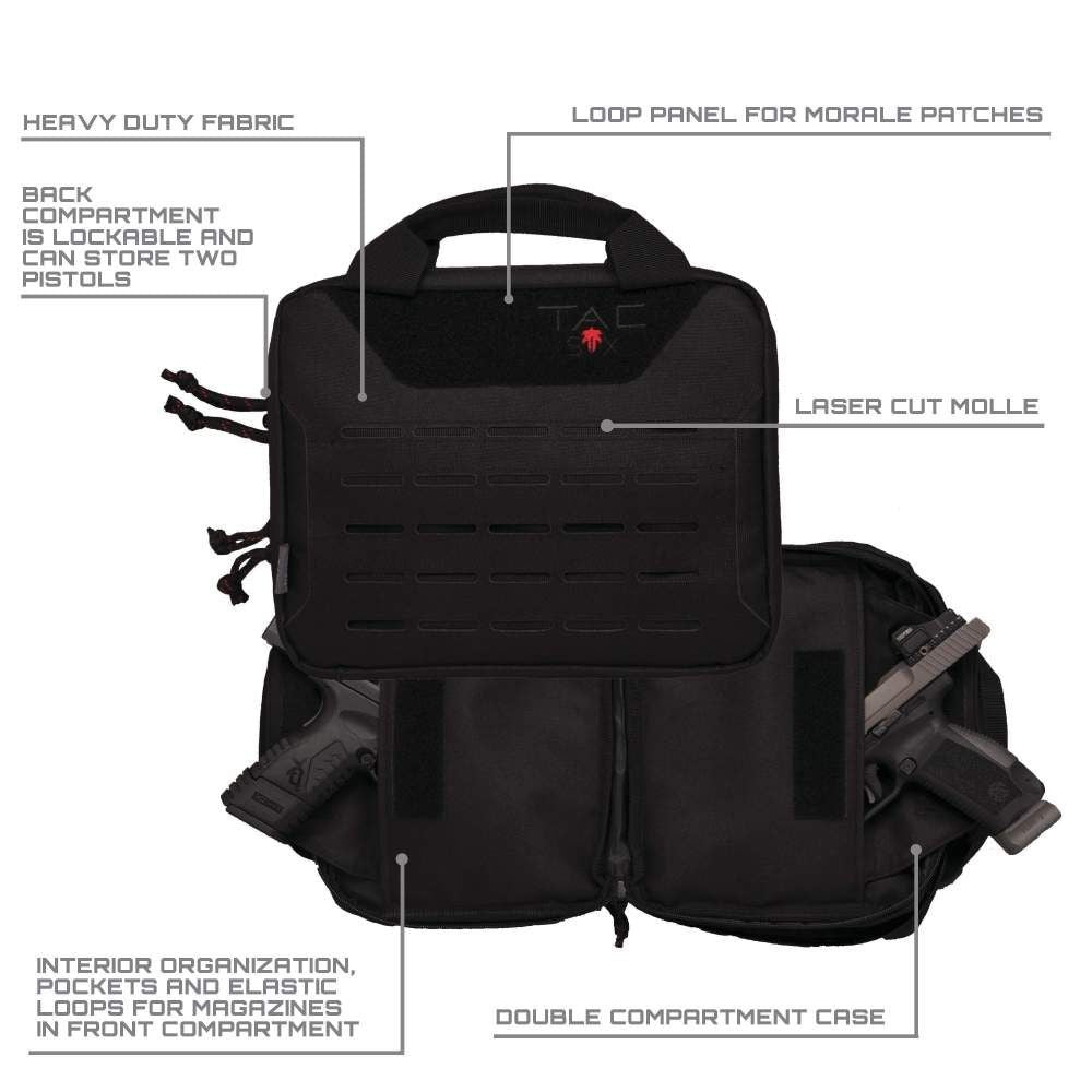 Tac-Six Crew 2-Gun Tactical Pistol Case, 10"L x 8"W - Black ...