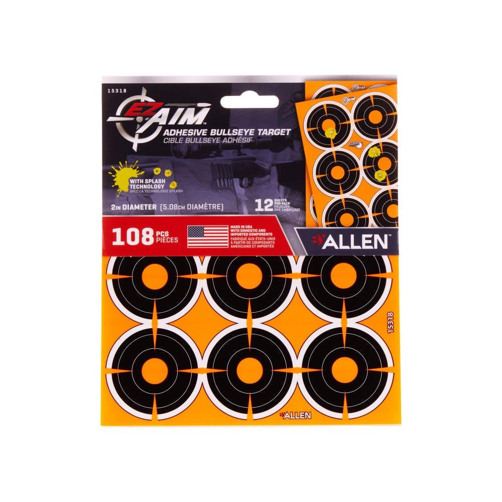 EZ Aim Adhesive Splash Reactive Paper Shooting Targets, 2" Bullseye ...