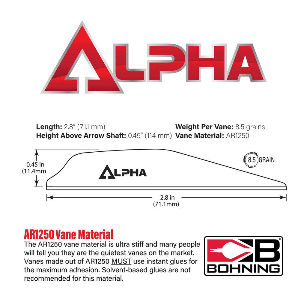 Bohning Alpha AR 1250 Vane 2.8in - 36/PK or 100/PK – Southlandarchery