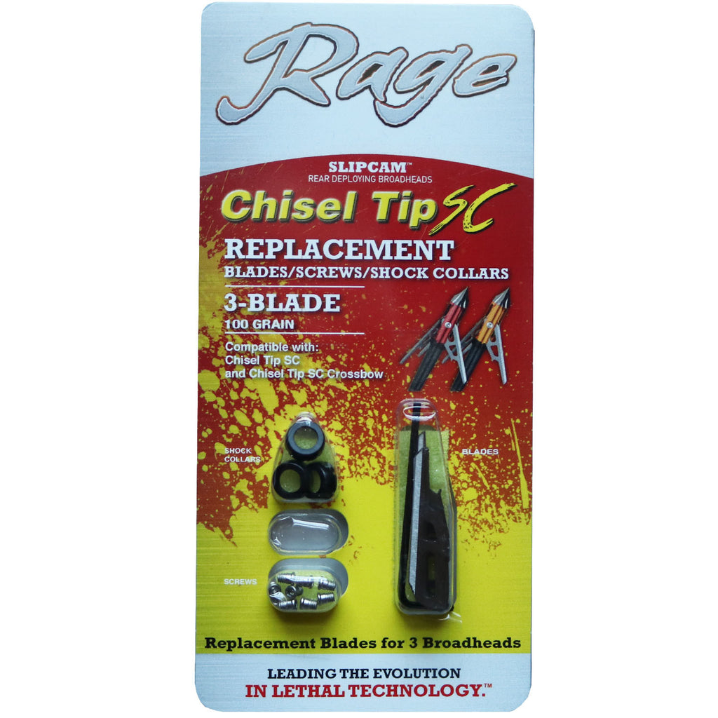 Rage Chisel Tip X & SC 3-Blade Broadhead Replacement Blade 100 Grain ...