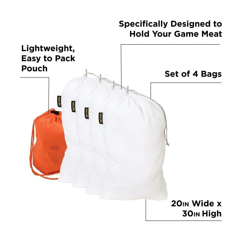 Allen Company Backcountry Hunting Meat Bags, 30"L x 20"W 4-Pack - Whit ...